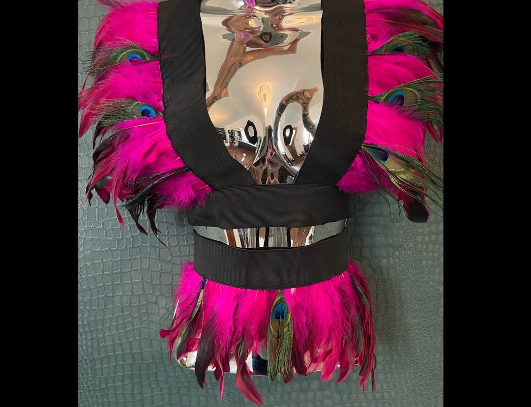Fuschia Pink Feather Harness and Belt Peacock Costume Festival Outfit ...