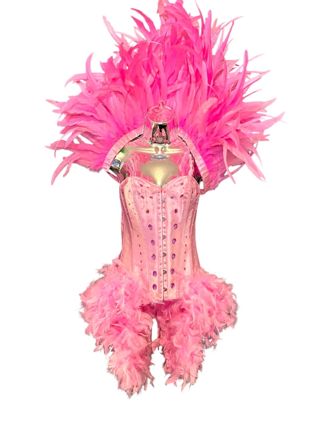 Pink Burlesque Costume Dress Showgirl Feather Cape Carnival Outfit - Etsy