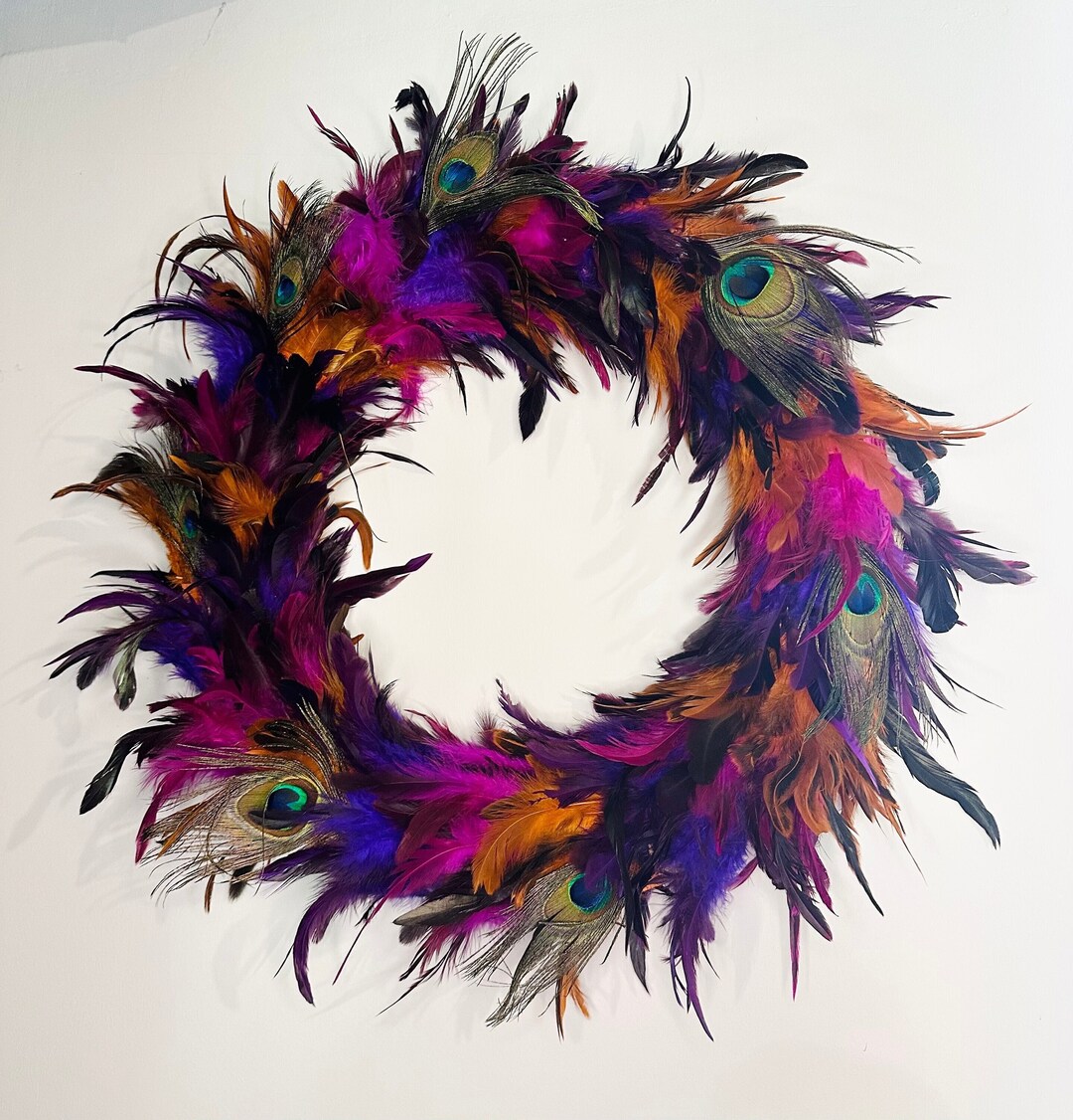 60cm Feather Wreath Extra Large Sunset Boho Shabby Chic Rooster ...