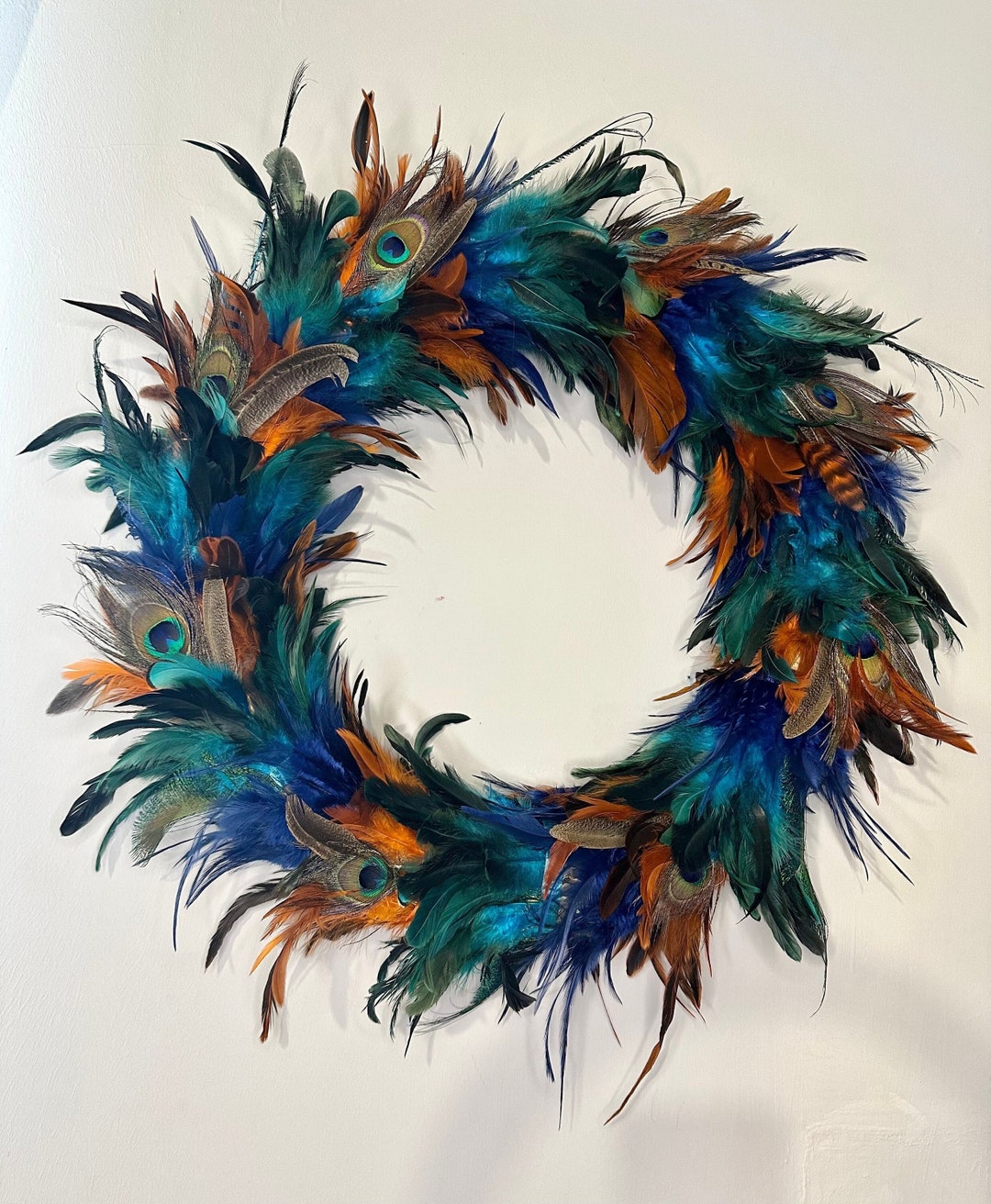 Feather Wreath Extra Large Boho Shabby Chic Rooster Feathers Peacock ...