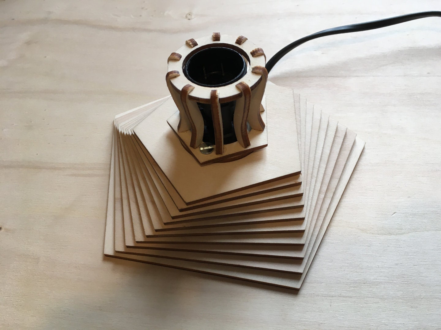 Geometric Wooden Lamp / Modern Light / Bedroom / Living Room / Children ...
