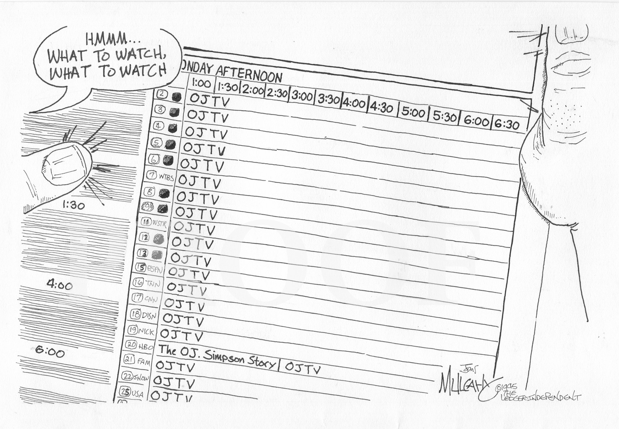 Original Editorial Cartoon: TV Guide With All Channels Showing O.J ...