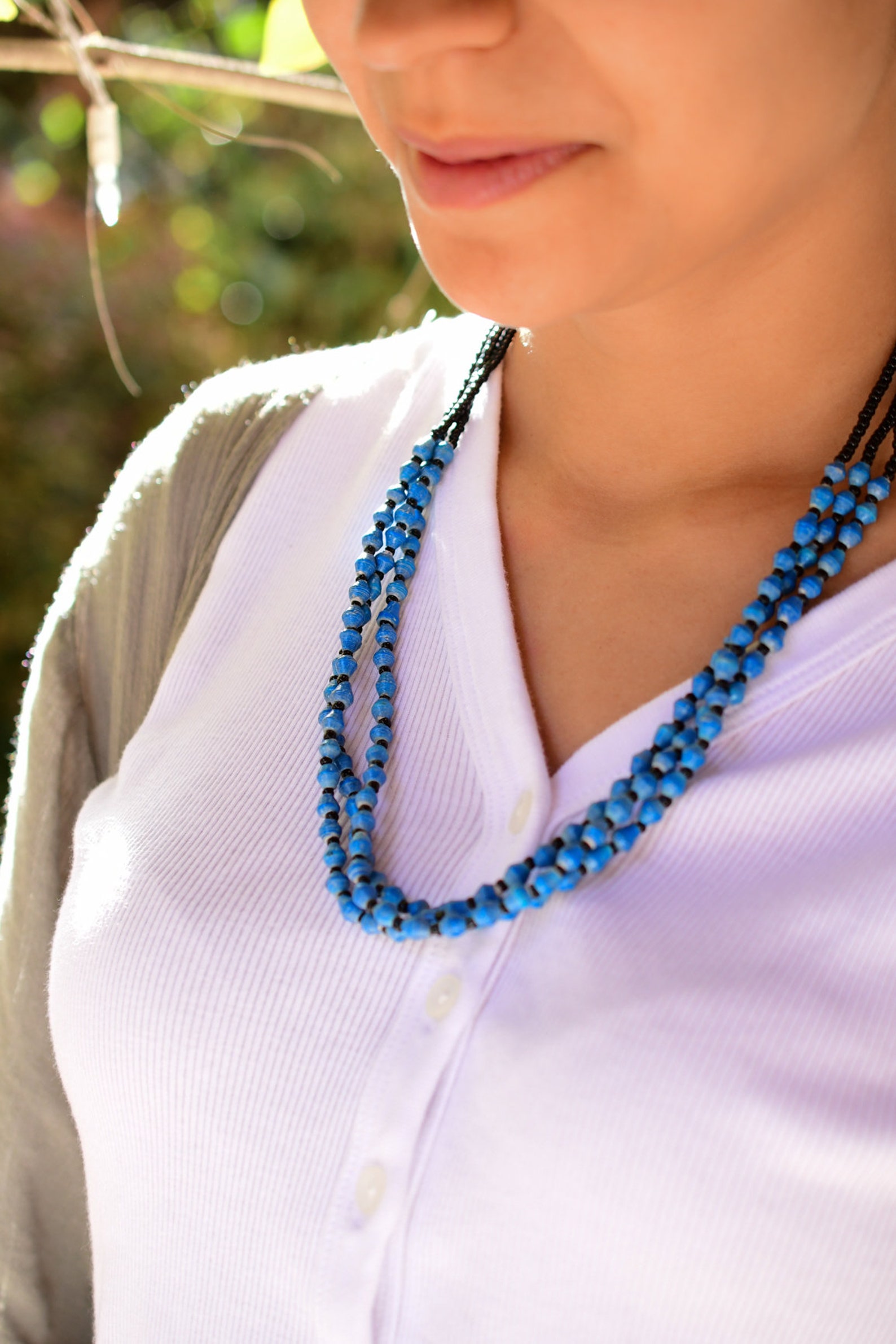 Blue Paper Beads Necklace, Handmade Uganda, African, Eco - Friendly ...