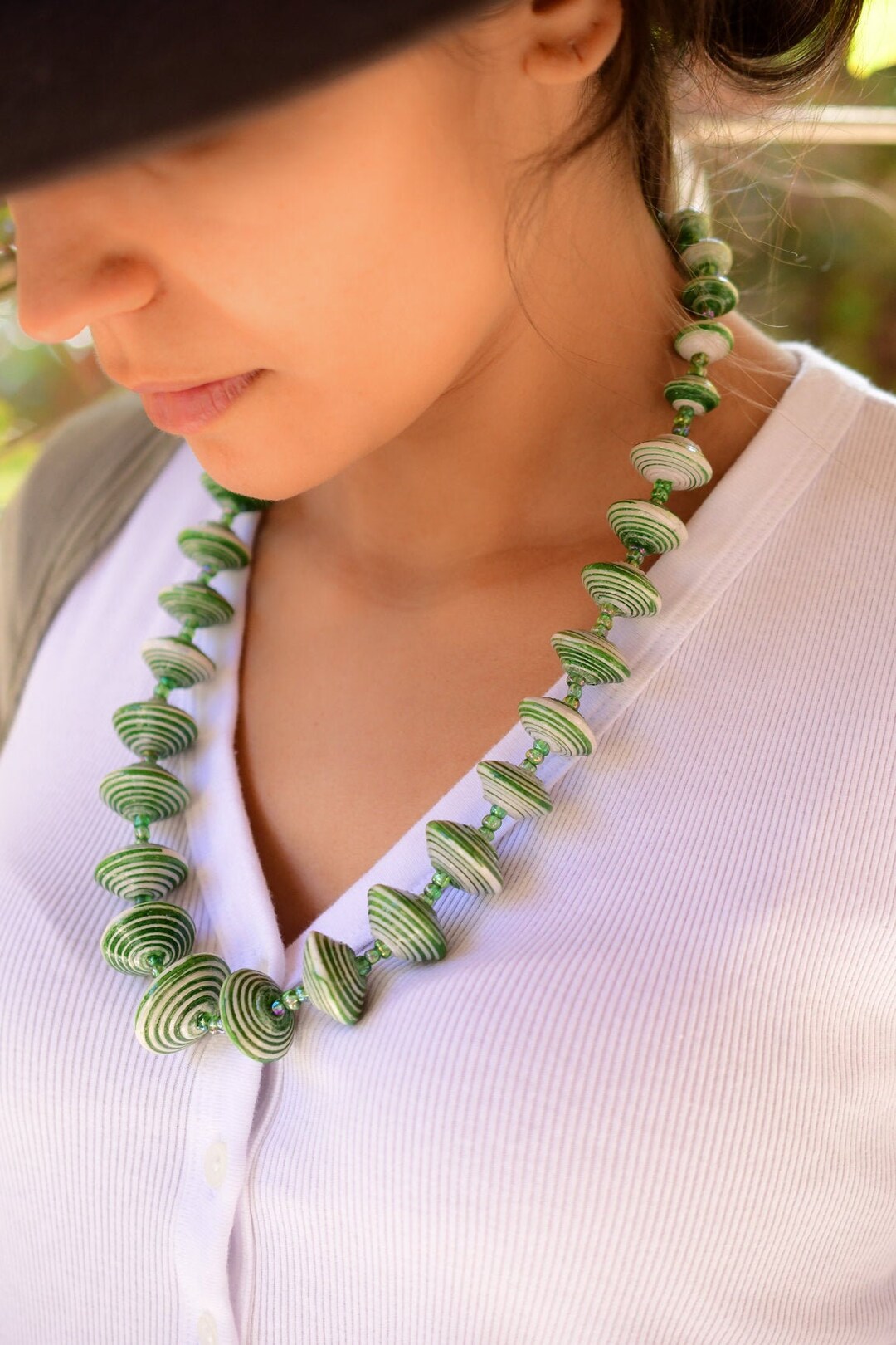 Green Paper Beads Necklace, Handmade Uganda, African, Eco -friendly ...