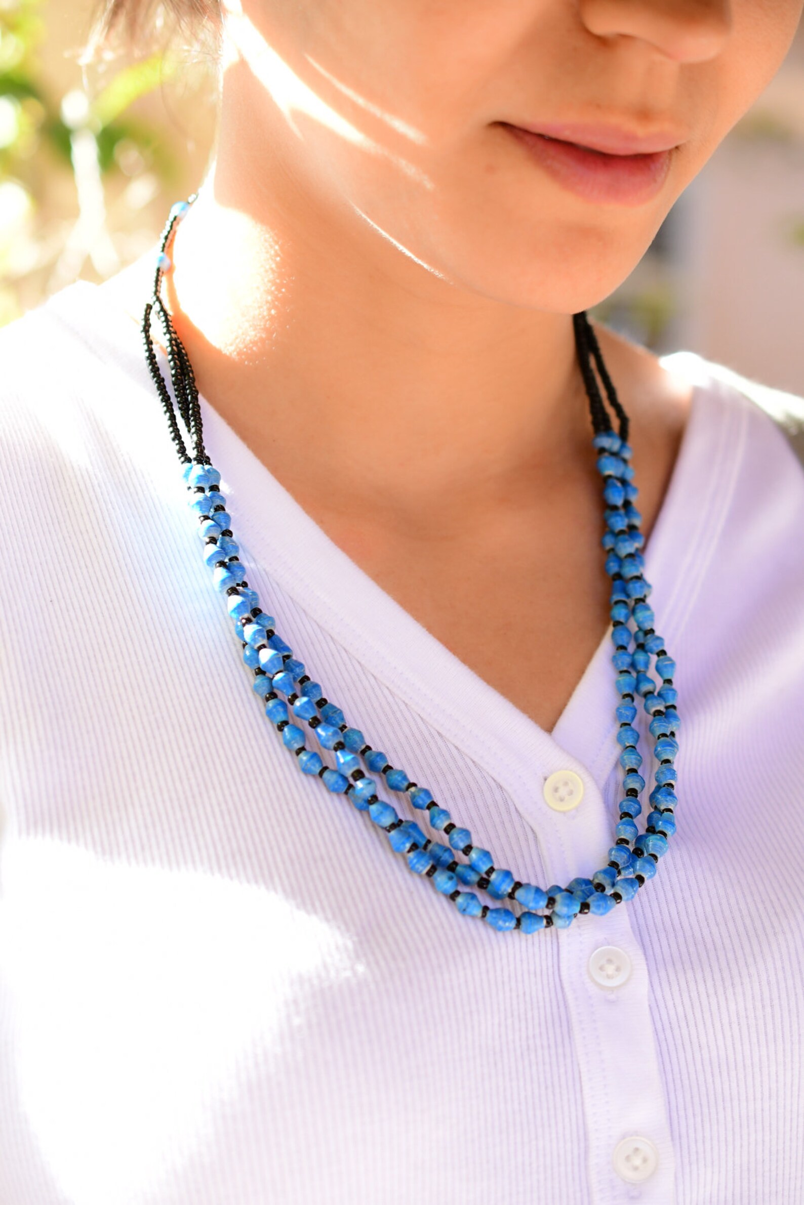 Blue Paper Beads Necklace, Handmade Uganda, African, Eco - Friendly ...