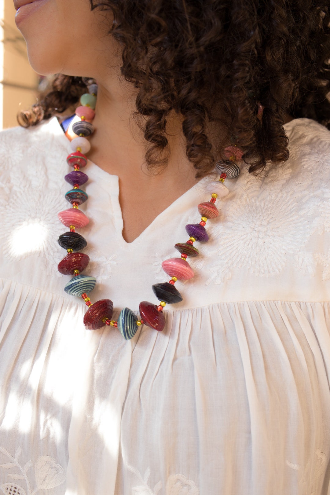 Colorful Paper Beads Necklace, Handmade Uganda, African, Eco - Friendly ...