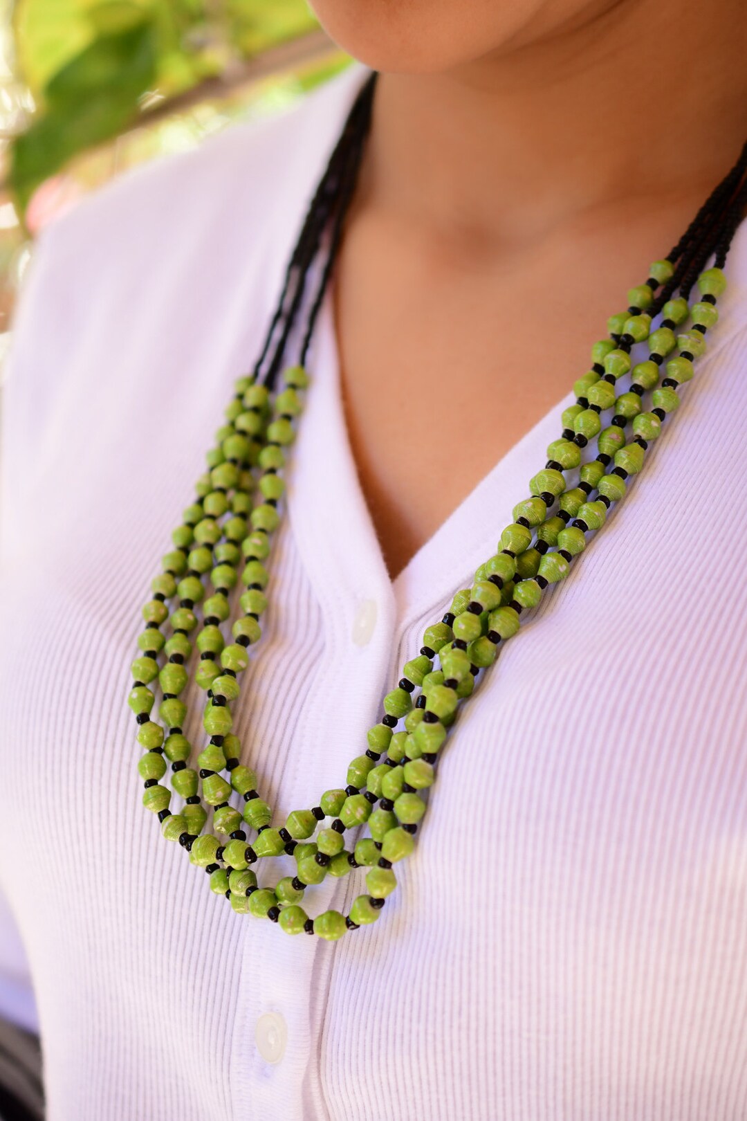 Green Paper Beads and Seed Beads Necklace, Handmade Uganda,african,eco ...