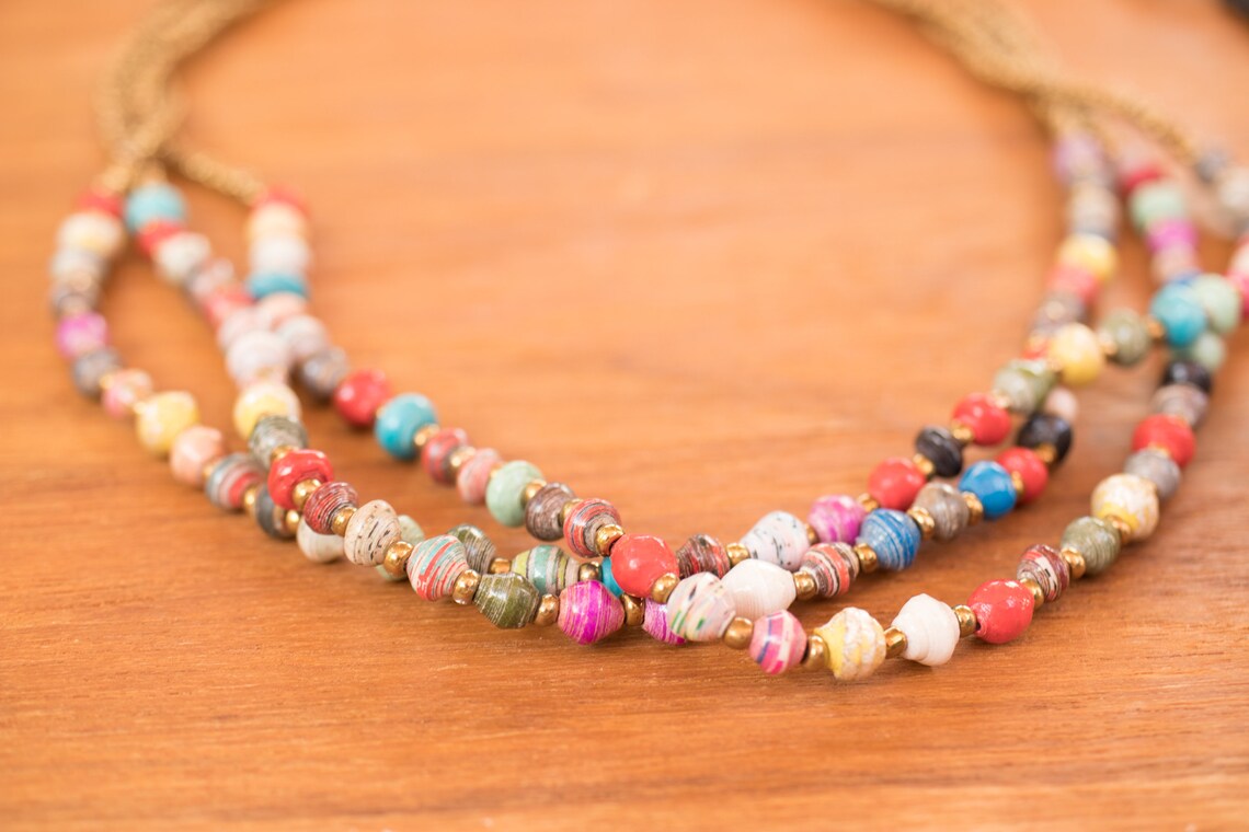 Multi Color Paper Beads Necklace, Handmade Uganda, African, Eco ...