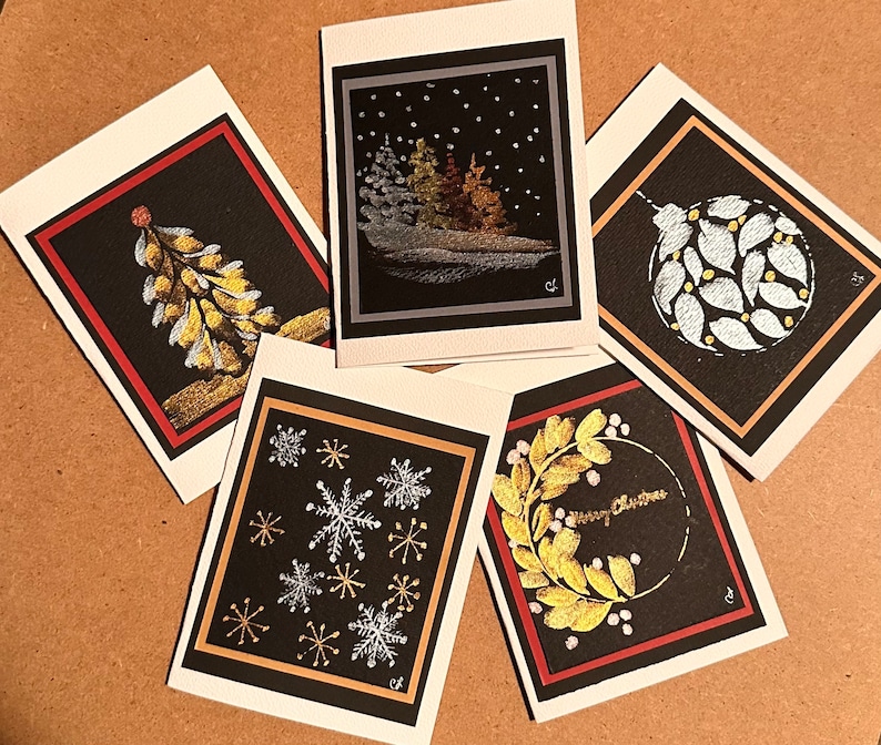 Elegant Christmas Cards Set of 5 - Etsy