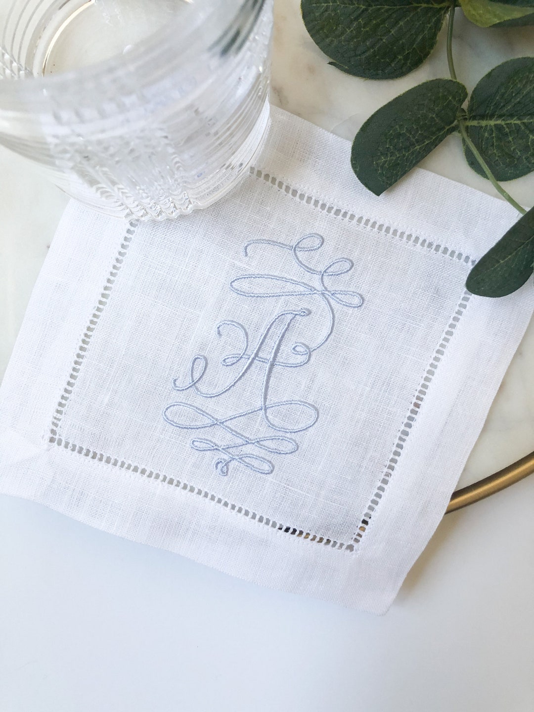 Monogrammed Cocktail Napkin, Embroidered Linen Cocktail Napkin ...