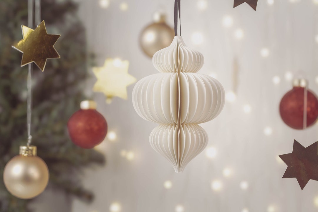 Off White Finial Paper Ornaments: Scandi Hygge Christmas Decor - Etsy