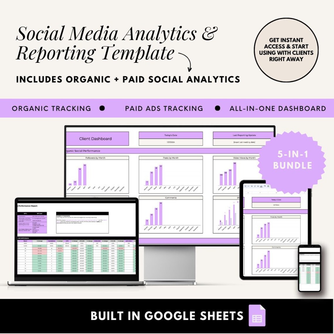 Social Media Analytics Reporting Template | Social Media Dashboard | Social Media Performance ...