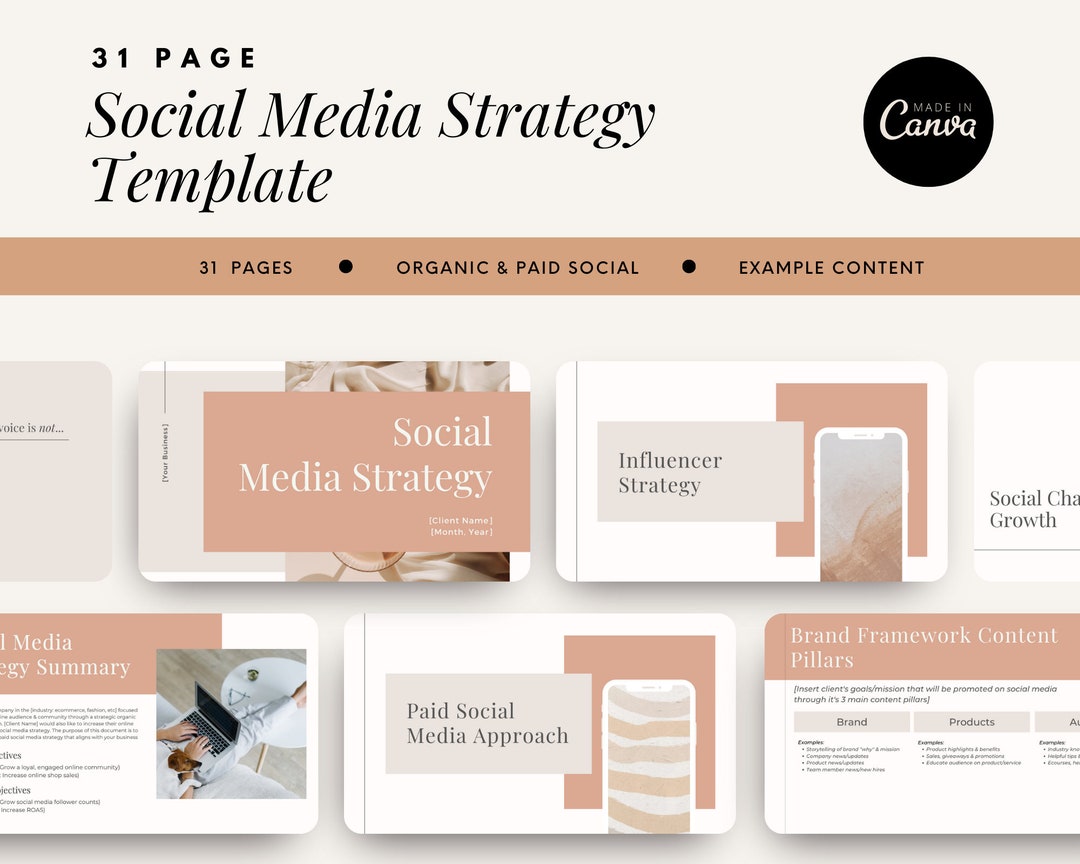 Social Media Strategy Template | Neutral Tones | Social Media Canva and ...