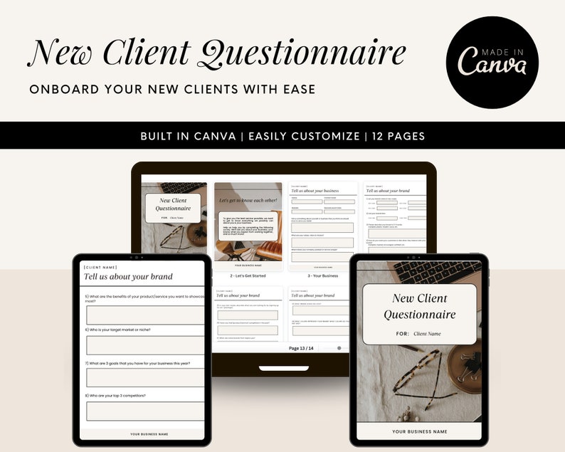 New Client Questionnaire | Client Onboarding | Survey Template | Instant Download | Canva ...
