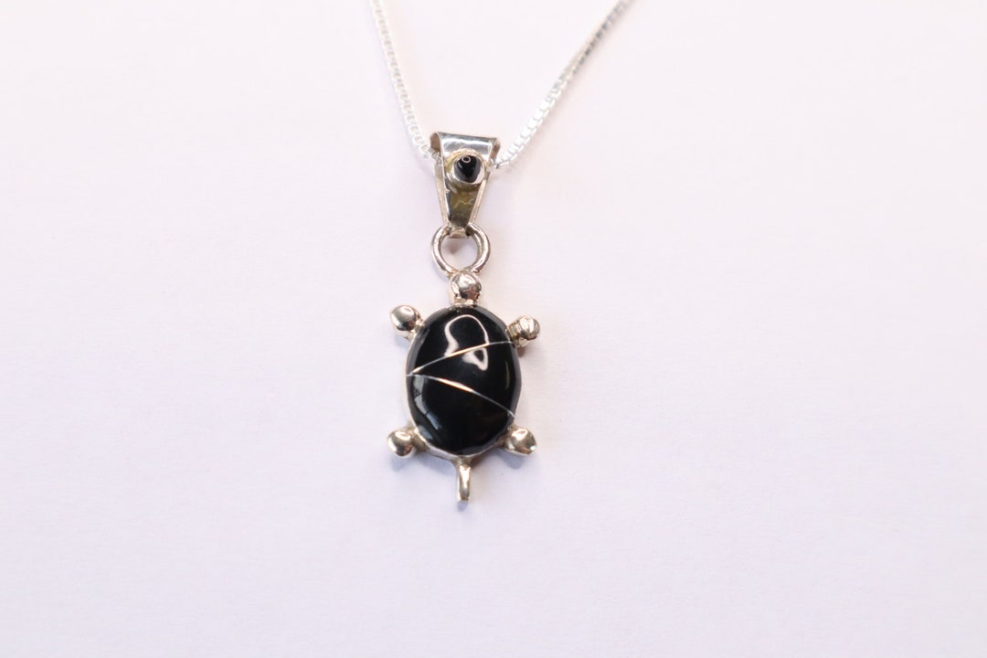 Onyx Turtle Inlay Pendant Necklace Reptile Inlay Pendant Necklace ...