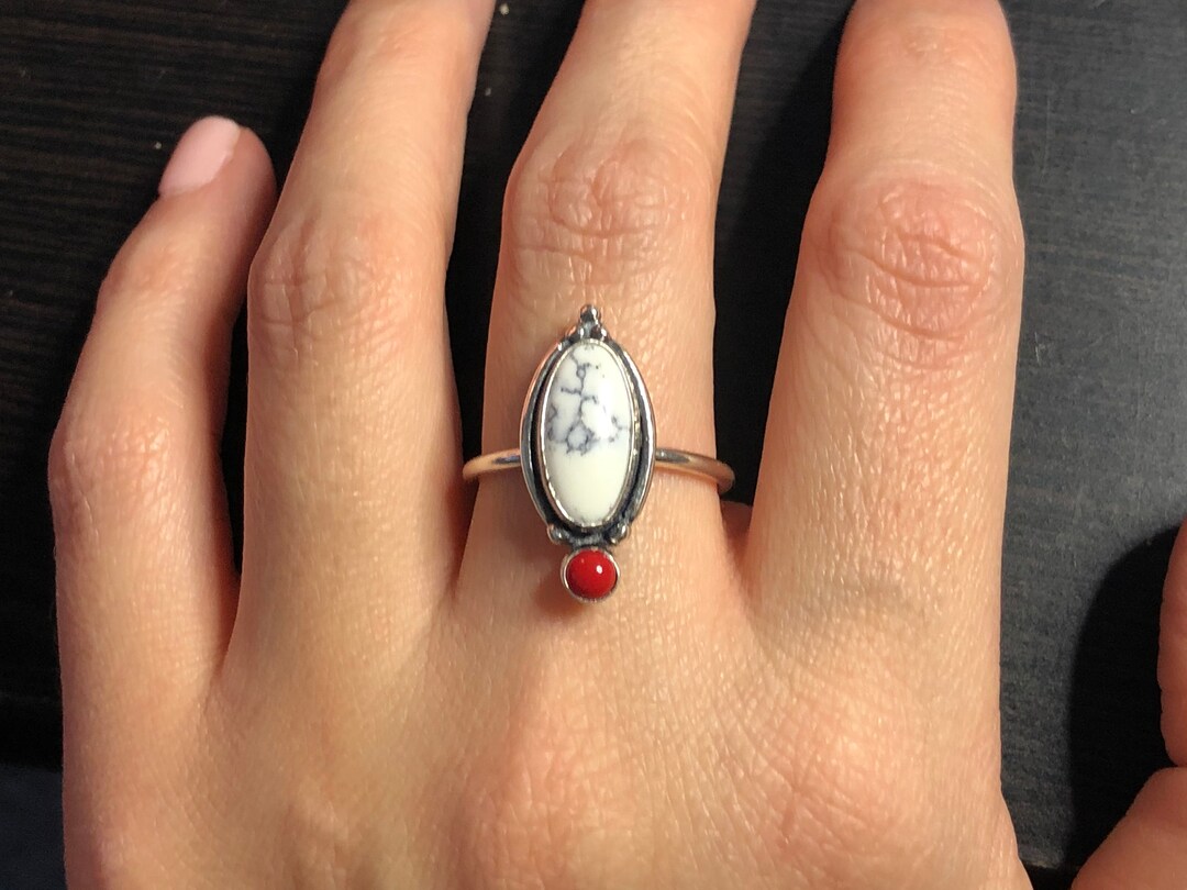 Long White Turquoise Ring / White Buffalo Ring Design/ Handmade Jewelry ...