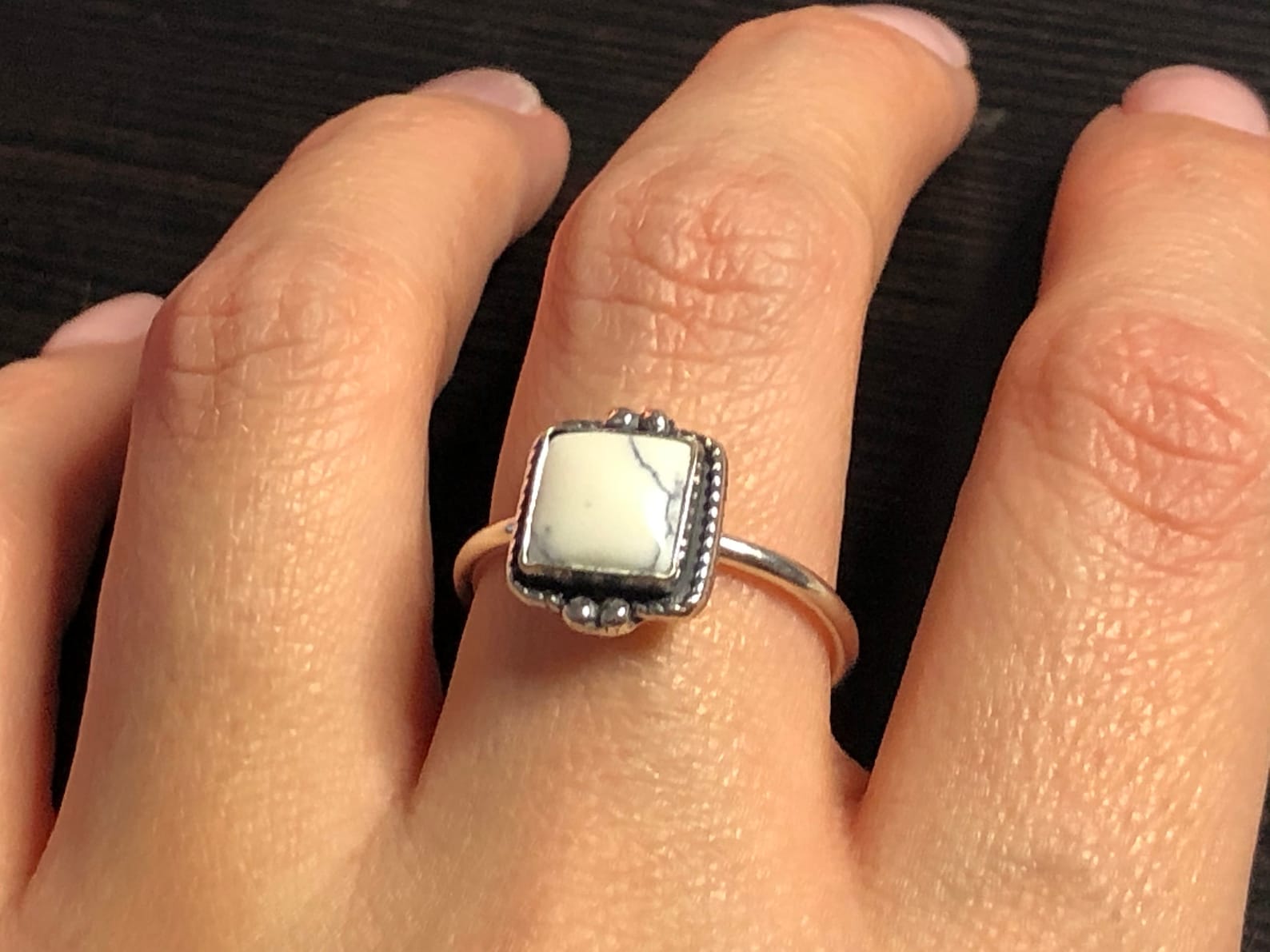 Square White Turquoise Ring/ White Buffalo/ Handmade/.925 Sterling ...