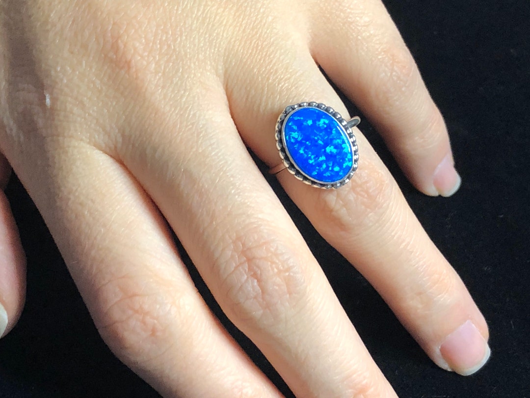 Blue Opal Ring / Sterling Silver Jewelry /handmade Design /fire Opal ...