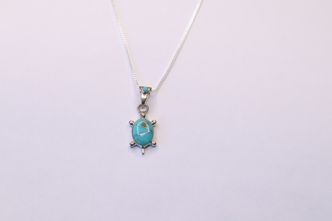 Turquoise Turtle Inlay Pendant Necklace | Reptile Jewelry | Sterling ...