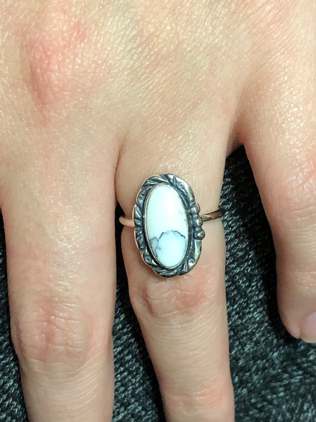 Long White Turquoise Ring/.925 Sterling Silver Ring Band/ White ...