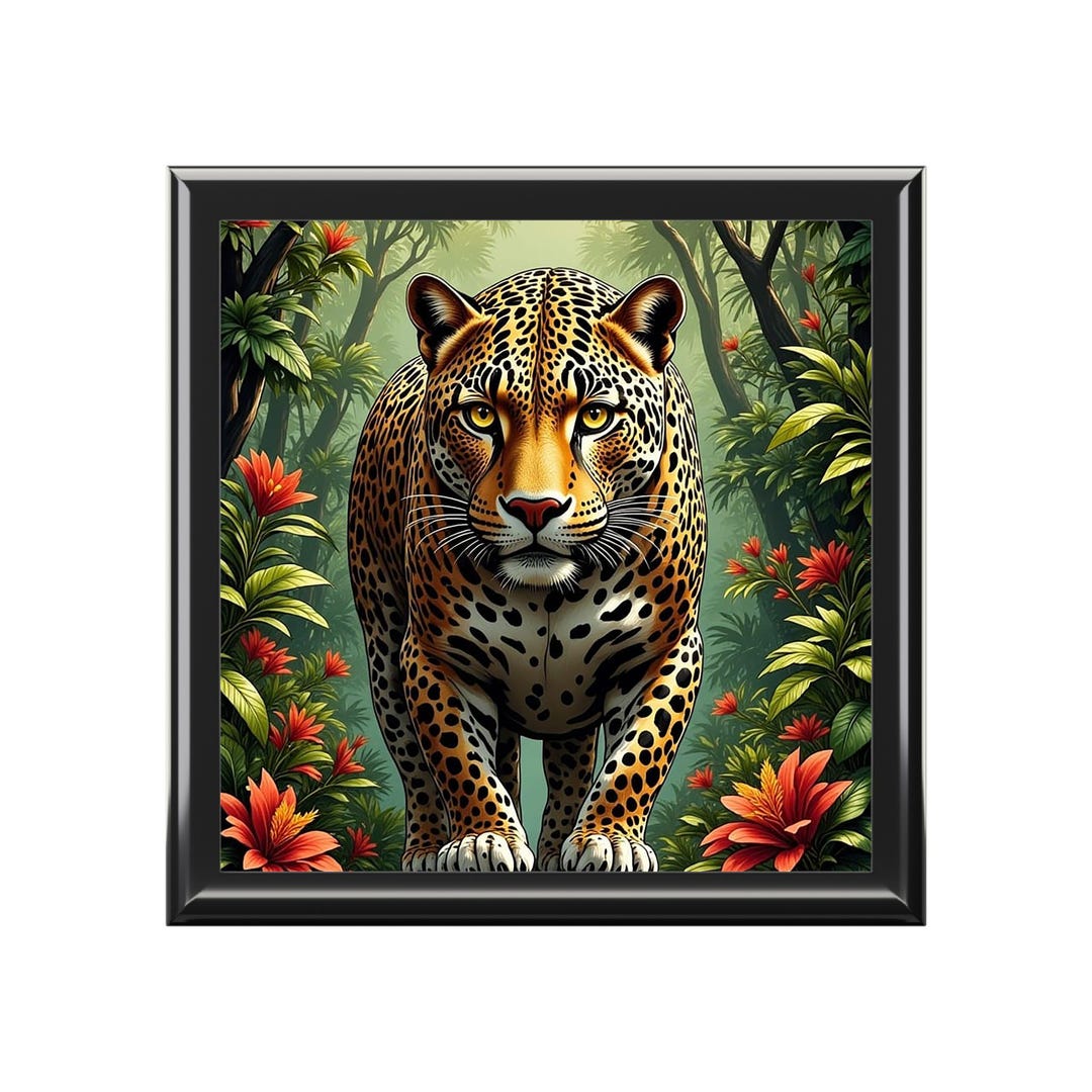Jewelry Box, Rainforest Jaguar Organizer, Wooden Trinket Storage ...