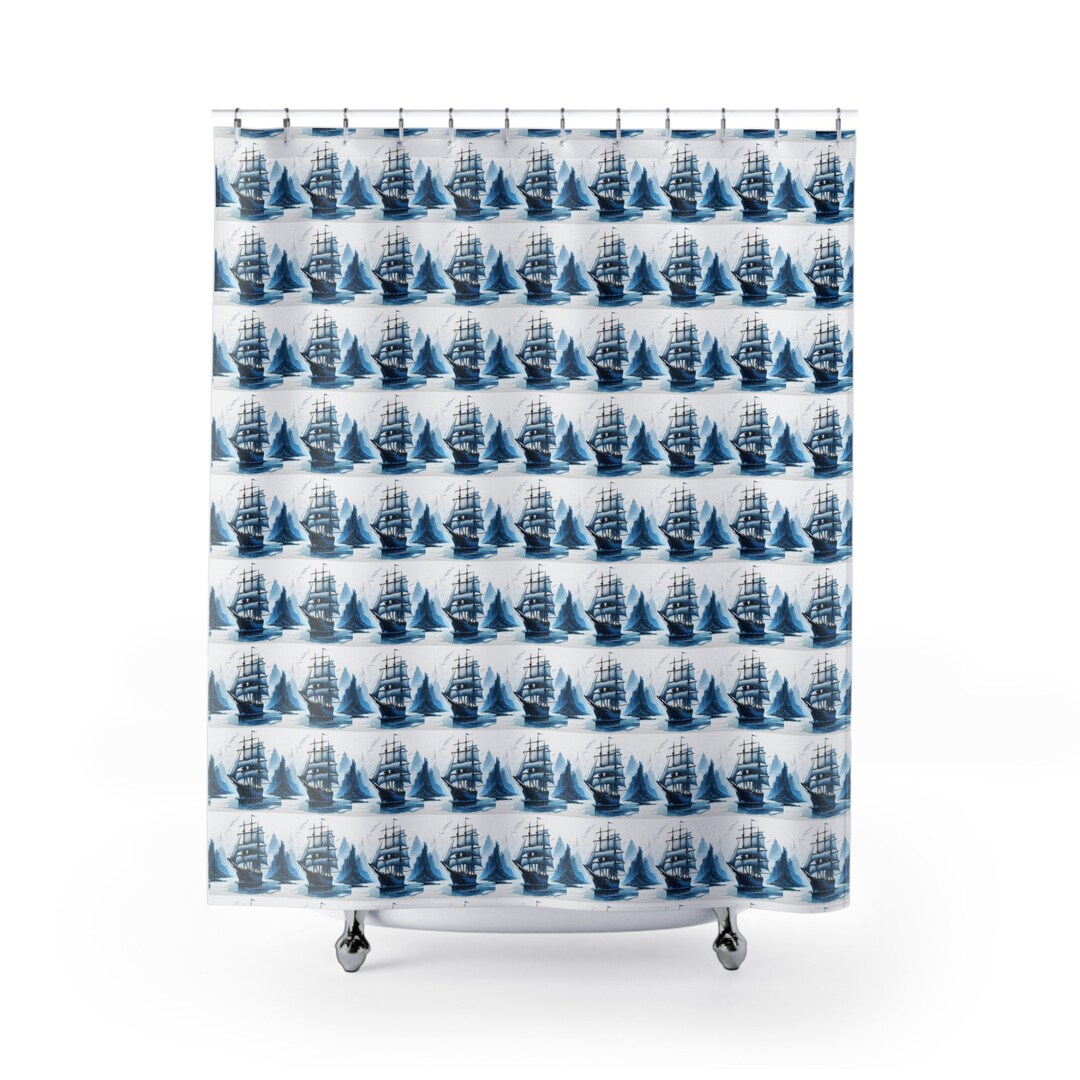Blue and White Tall Ships Shower Curtains - Etsy