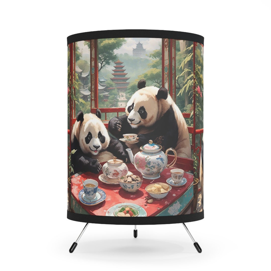 Giant Pandas at Shanghai Teahouse Tripod Lamp With High-res Printed ...