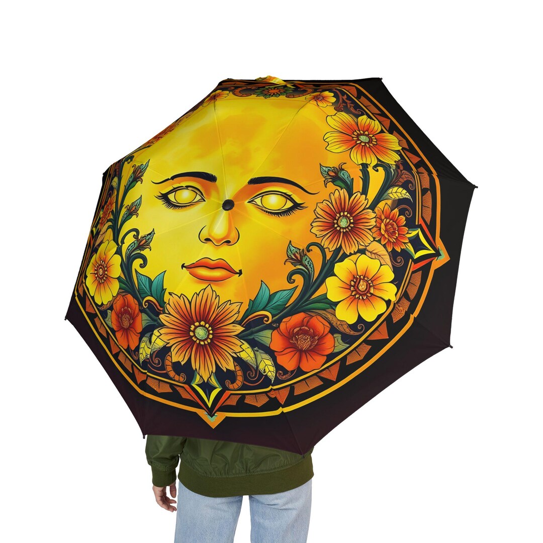Moon Face Umbrella: Celestial Design, Foldable Parasol - Etsy