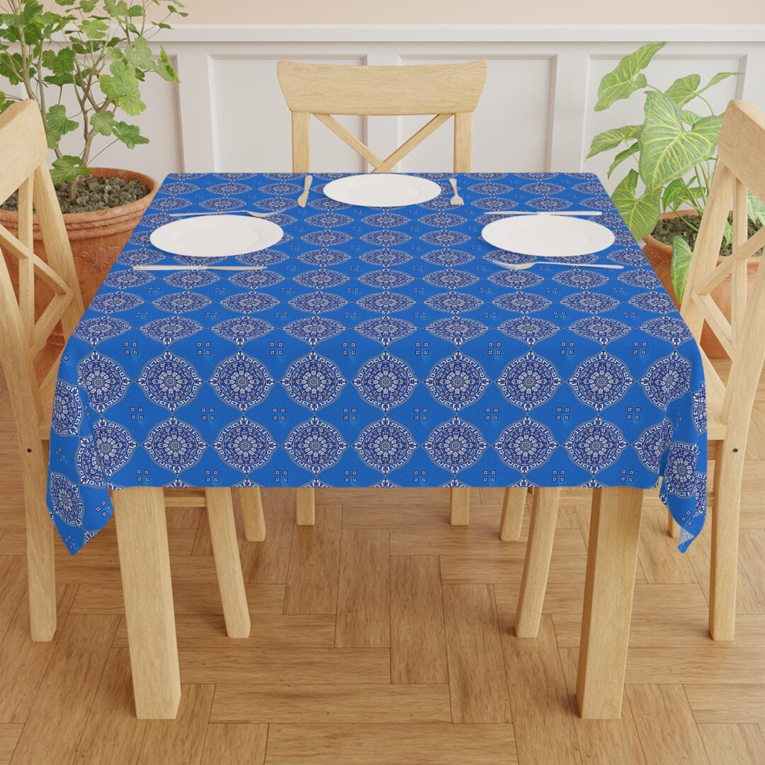 Greek Blue and White Print Tablecloth - Etsy