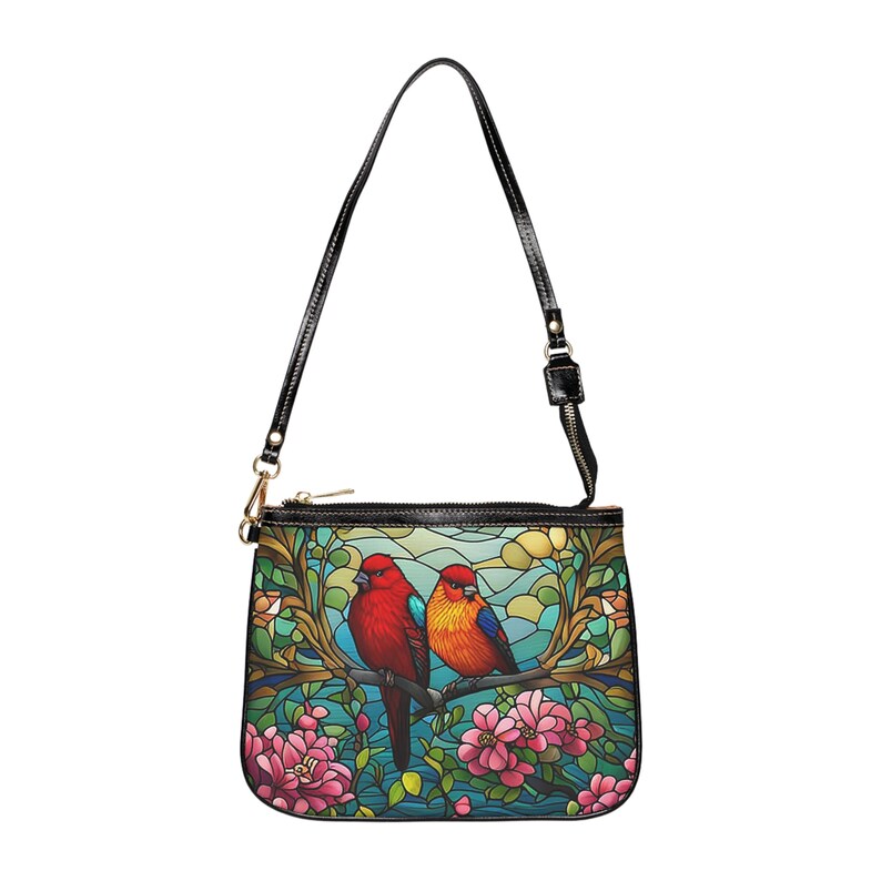 Vegan Leather Stained Glass Parrots Print Small Shoulder Bag - Etsy