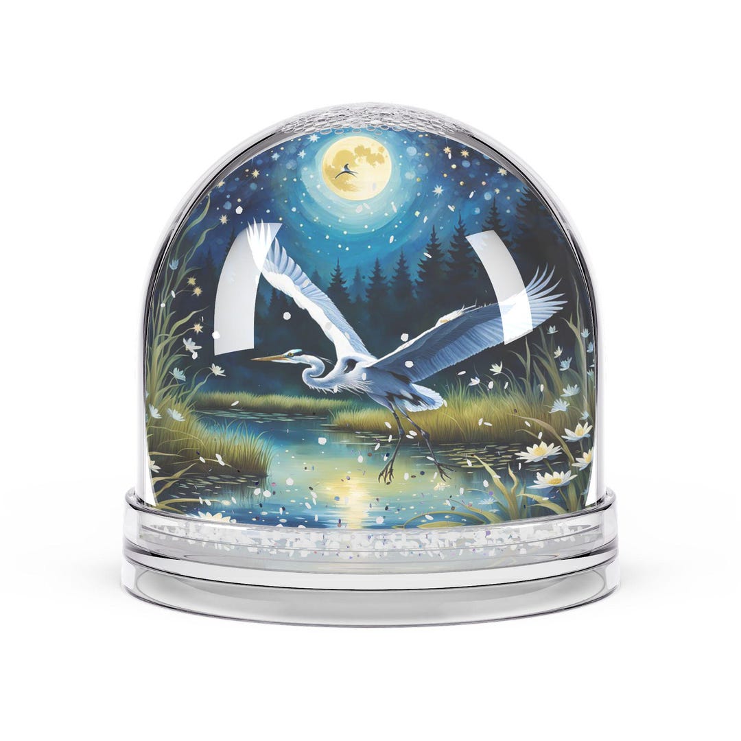 Night Egret Snow Globe - Etsy