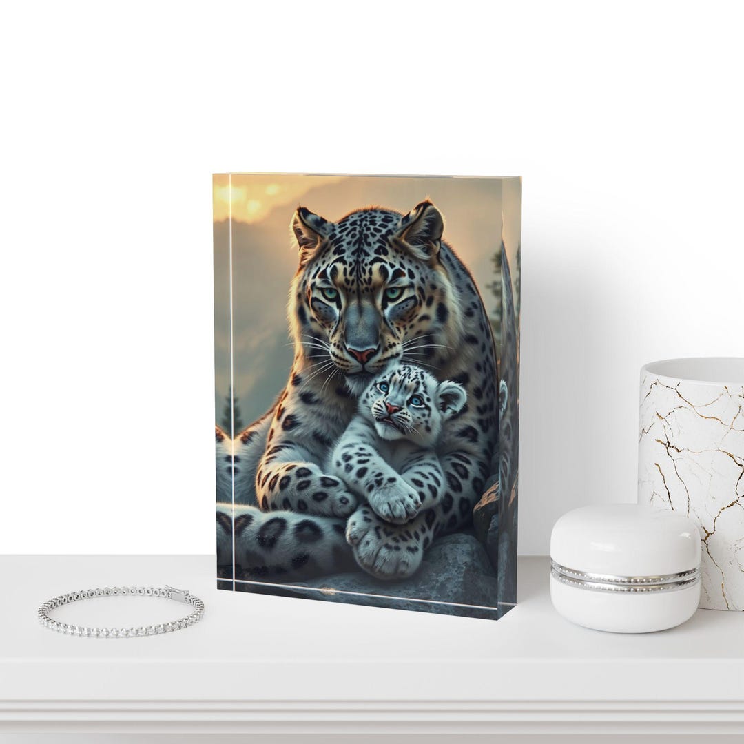 Snow Leopard and Cub Photo Block - Etsy