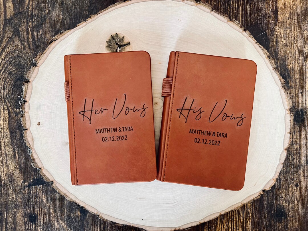 Custom Engraved Leather Notebooks Set of 2, Personalized Wedding Vow ...