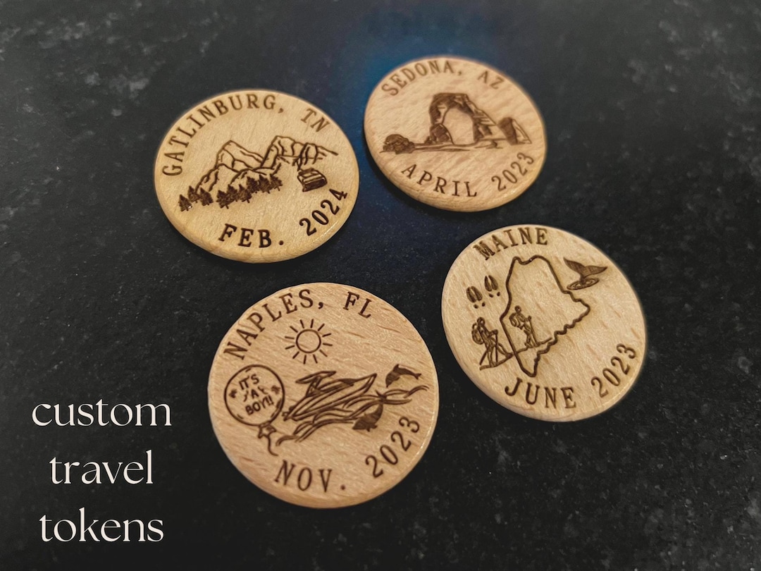 CUSTOM Engraved Travel Token or Magnet | Wooden State, City, Country ...