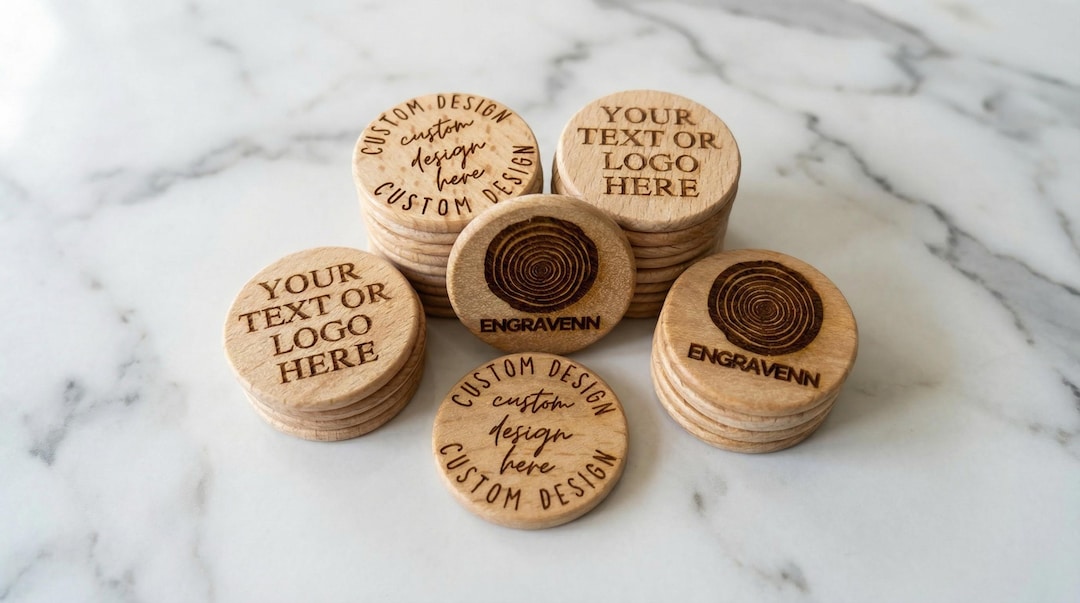 Personalized Wood Coin Tokens, Custom Engraved Wood Round Party Favor ...