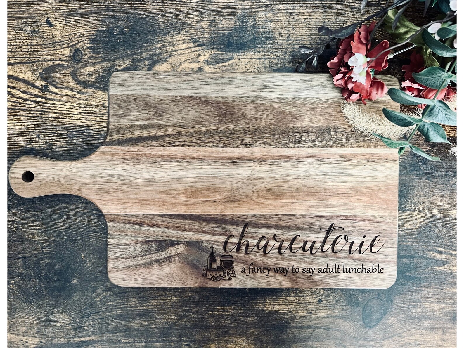 Charcuterie Board Personalized Acacia Wood Serving Board W/ - Etsy