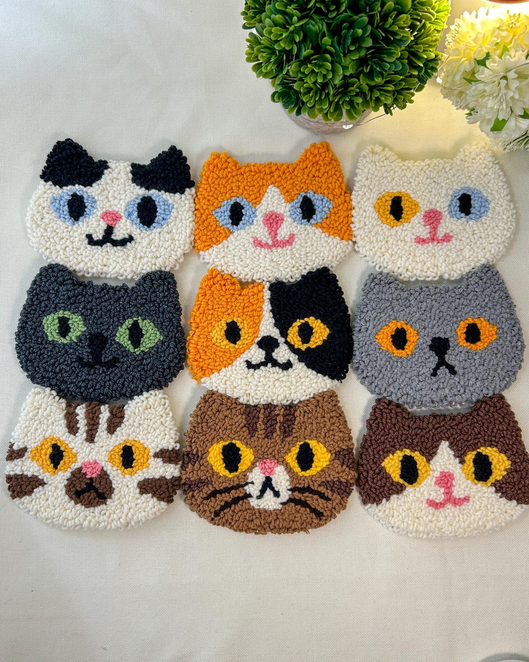 Handmade Cat Coaster – Tufted Cat Portrait, Punch Needle Mug Rug ...