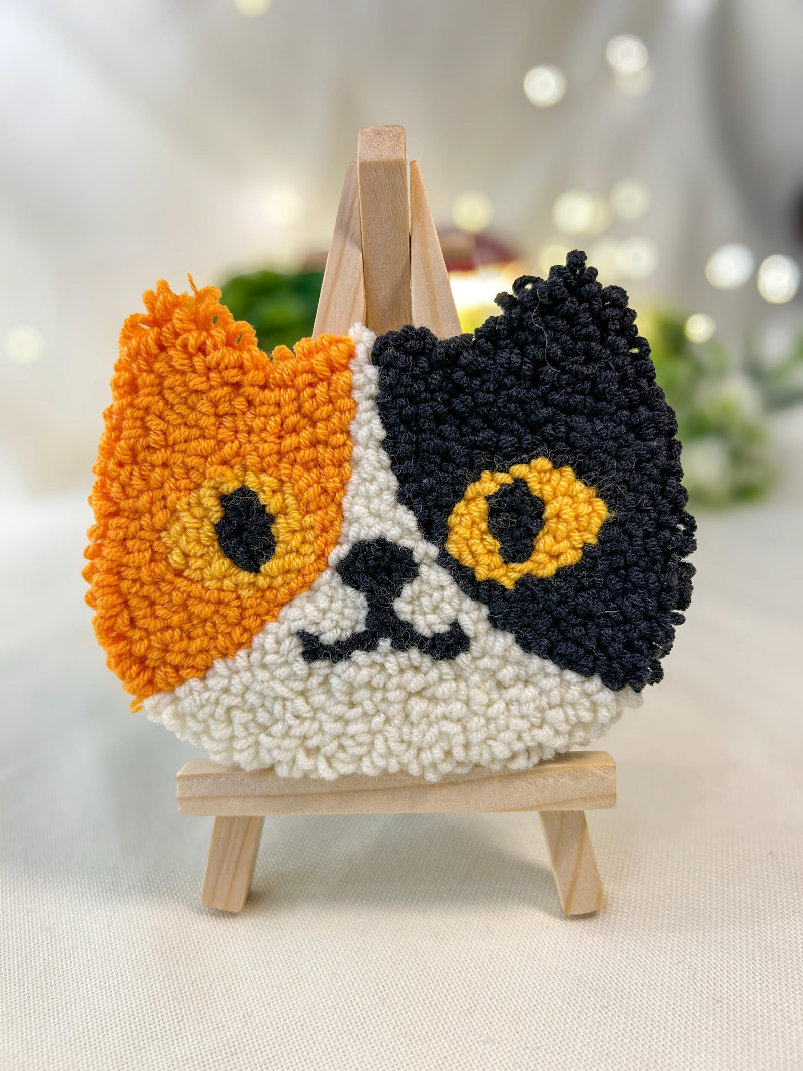 Handmade Cat Coaster – Tufted Cat Portrait, Punch Needle Mug Rug ...