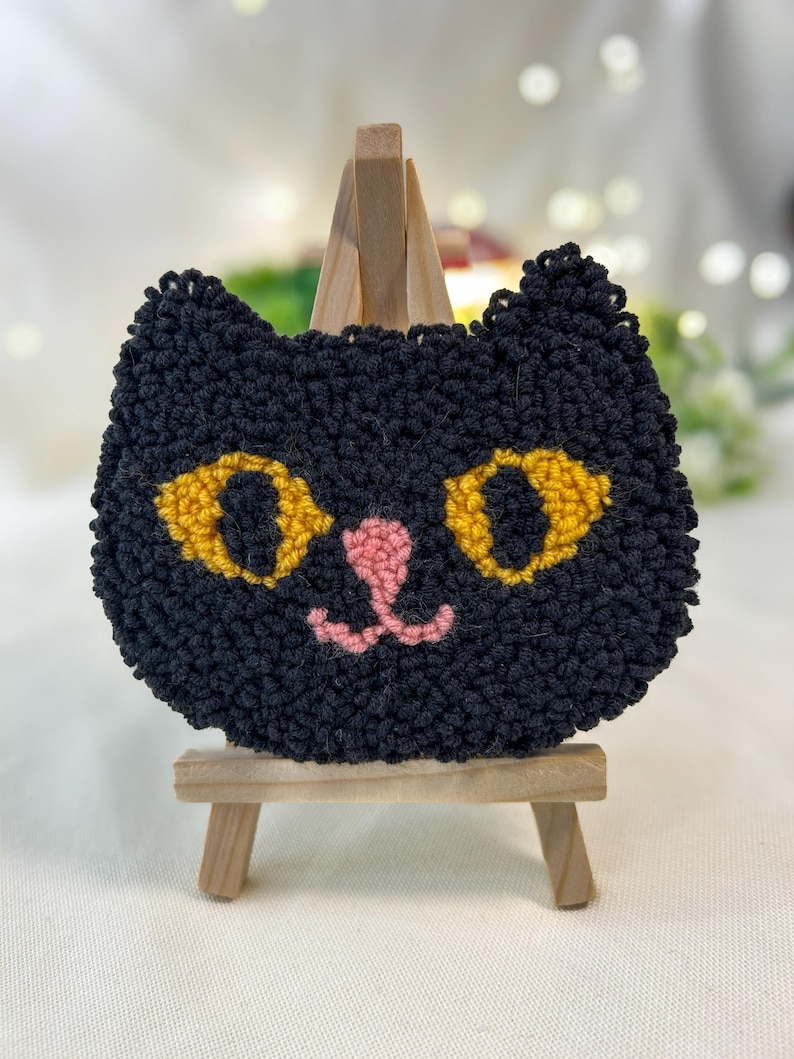 Handmade Cat Coaster – Tufted Cat Portrait, Punch Needle Mug Rug ...