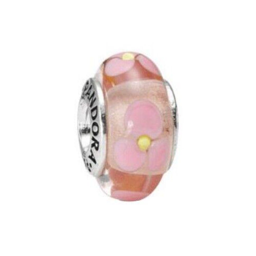PANDORA Retired Silver Pink Flower Murano Silver Charm - Etsy