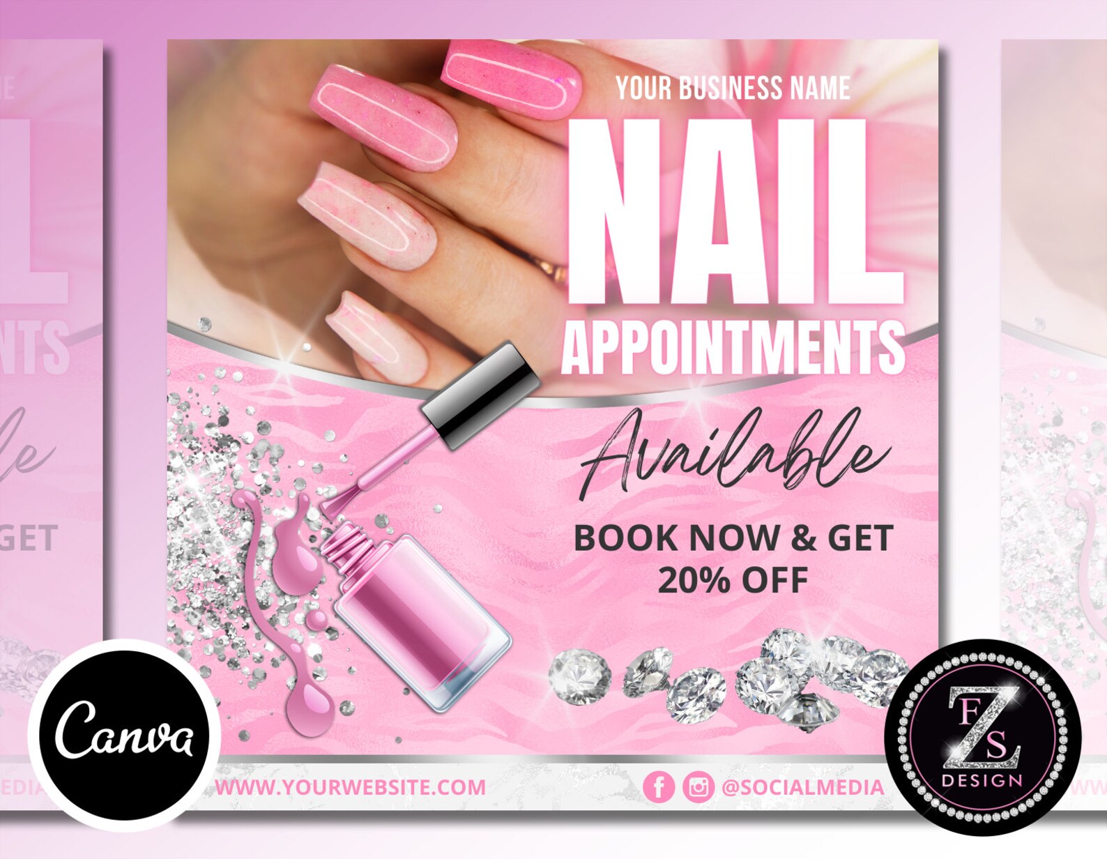 Nail Appointments Flyer DIY Book Now Available Social Media - Etsy