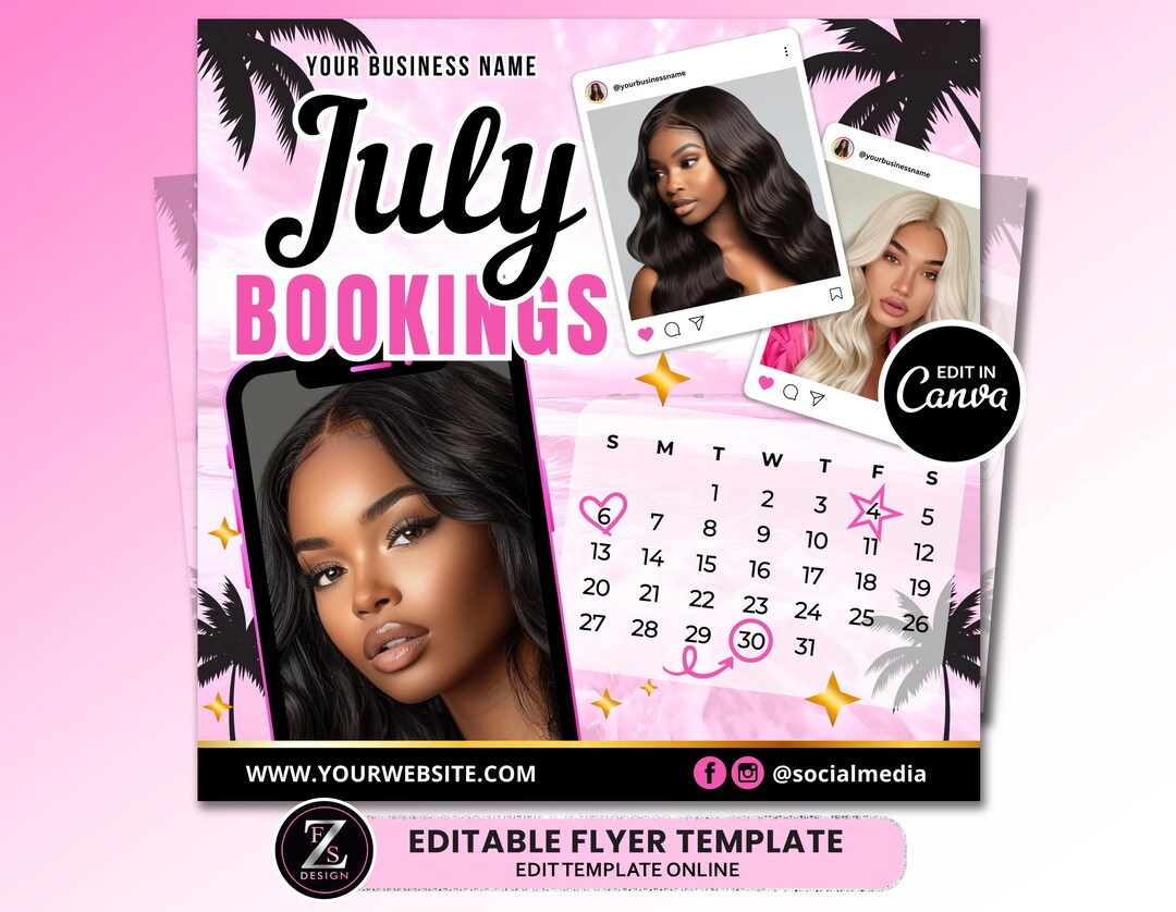 July Bookings Flyer, Book Now Flyer, July Appointment Flyer, July Sale ...