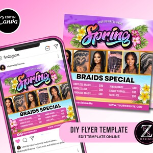 Spring Braids Sale Flyer, Spring Season Flyer, Braid Prices Flyer, Hair ...