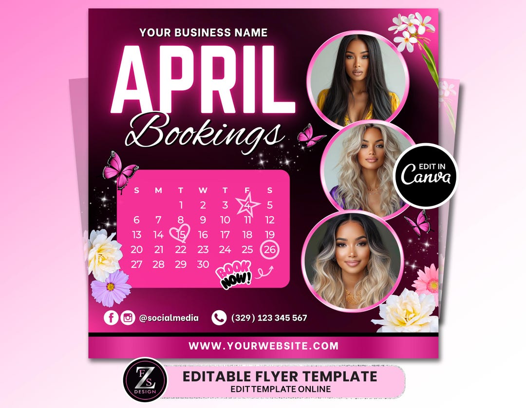 April Bookings Flyer, Book Now Flyer, April Appointment Flyer, DIY ...