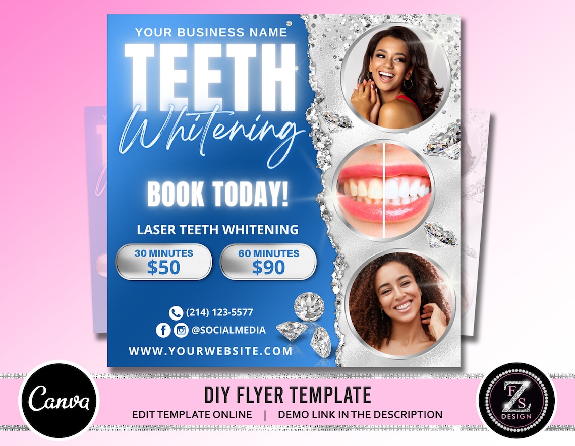 Teeth Whitening Dental Flyer DIY Appointments Social Media - Etsy