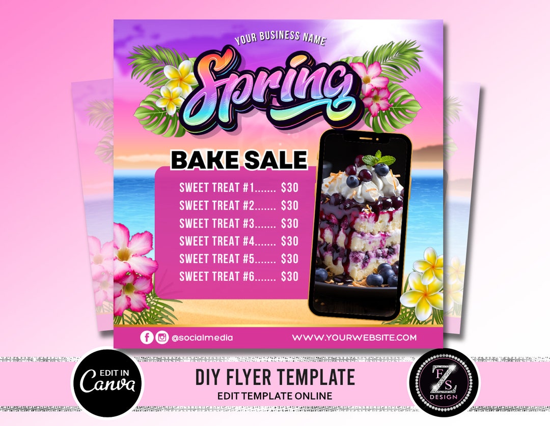 Spring Bake Sale Flyer, Bakery Flyer, Spring Sweet Treats Flyer, Spring ...