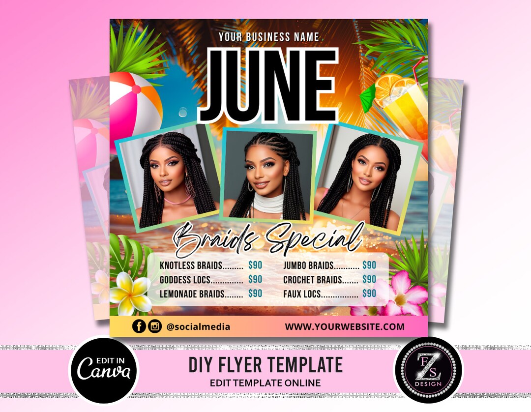 June Braid Sale Flyer, June Flyer, Braid Prices Flyer, Braids Sale ...