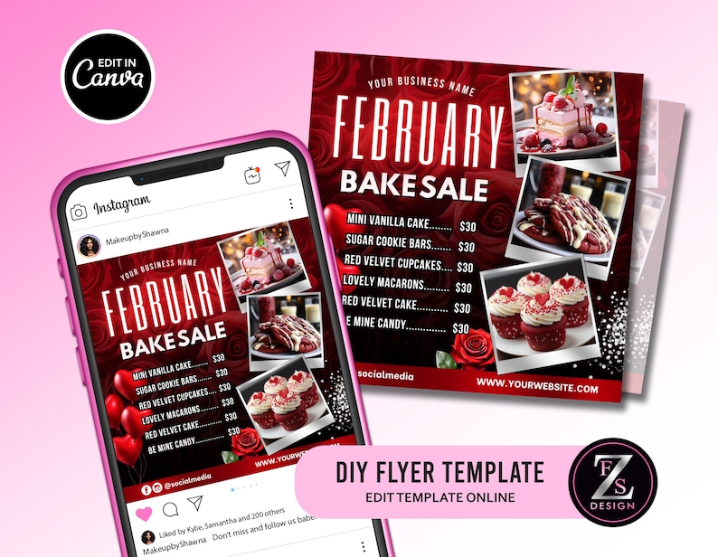 February Bake Sale Flyer, Bakery Flyer, Sweet Treats Flyer, Valentines ...