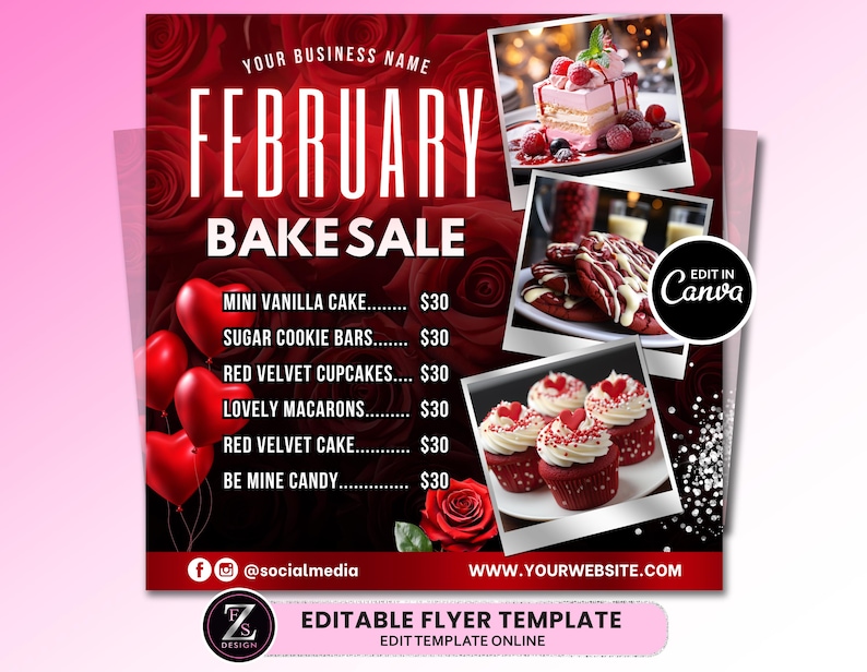 February Bake Sale Flyer, Bakery Flyer, Sweet Treats Flyer, Valentines ...