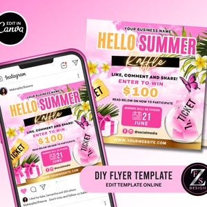 Summer Raffle Giveaway Flyer, DIY Summer Flyer, Giveaway Flyer, Raffle ...
